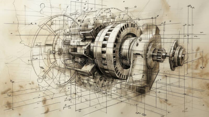Drawing of Turbine Engine with Longitudinal Section for Studying ...