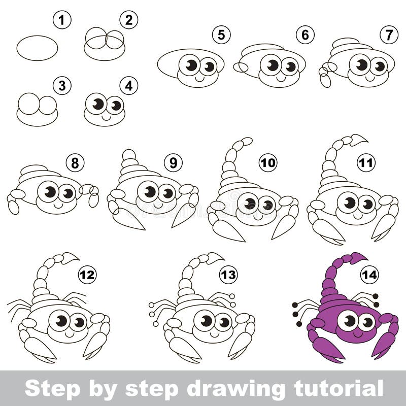 Drawing Tutorial. Cute Scorpio. Stock Vector - Illustration of school ...