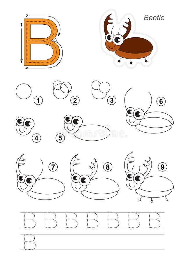 Drawing Tutorial. Game for Letter B. the Bug. Stock Vector ...