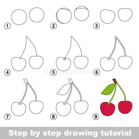 Drawing Tutorial. How To Draw a Cherry Stock Vector - Illustration of ...