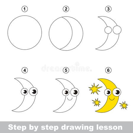 Drawing Tutorial. How To Draw a Moon Stock Vector - Illustration of ...