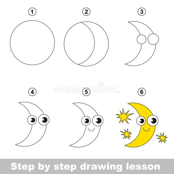 Drawing Tutorial. How To Draw a Moon Stock Vector - Illustration of ...