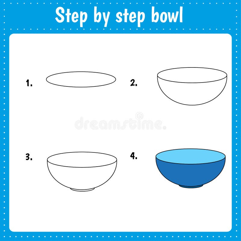 Drawing Tutorial for Kids. Bowl Stock Vector - Illustration of study ...