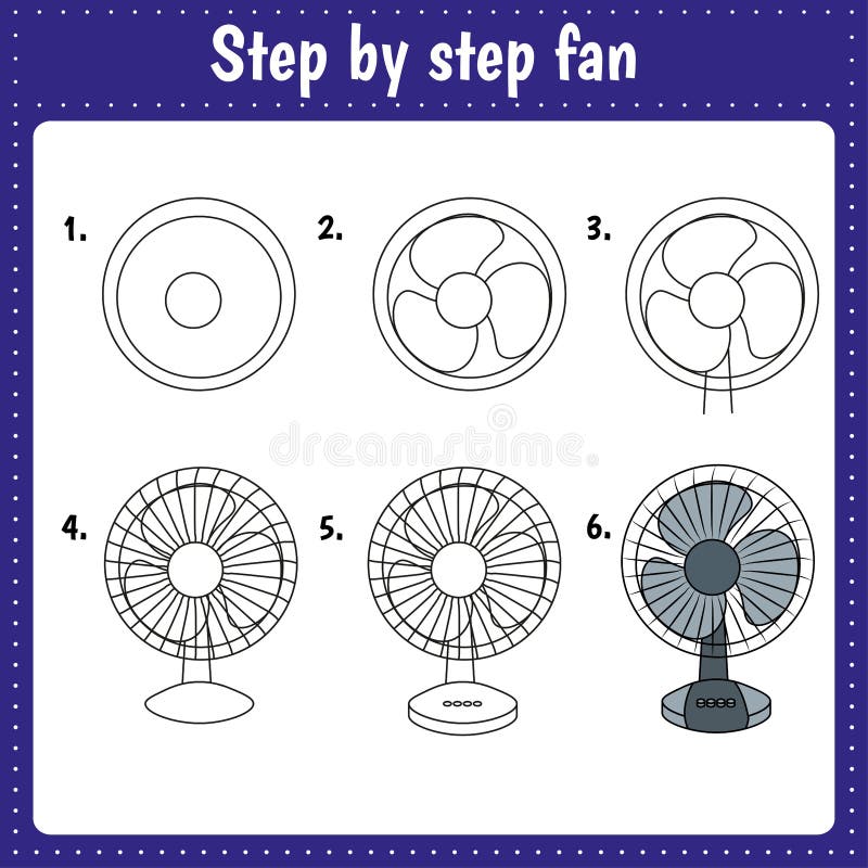 Drawing Tutorial for Kids. Fan Stock Vector - Illustration of contour ...