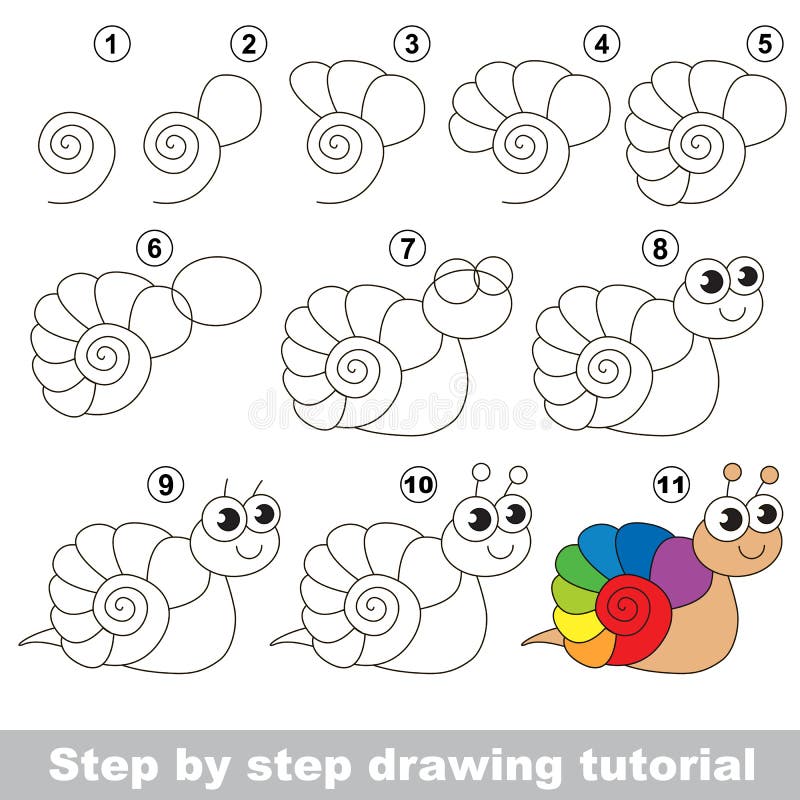 Drawing Tutorial. the Rainbow Snail. Stock Vector - Illustration of ...