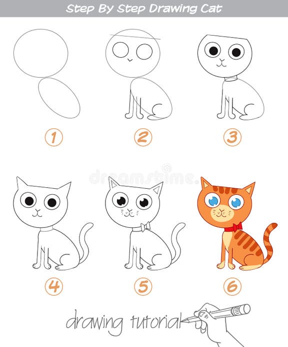 Drawing Tutorial. Step by Step Drawing Cat Stock Vector - Illustration ...