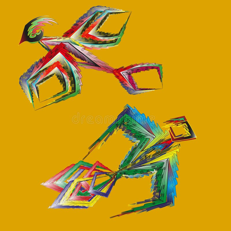 Drawing Two Birds Primitive Stock Vector - Illustration of print, tail ...