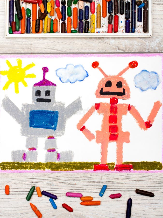 Drawing: Two Different Robots Stock Illustration - Illustration of game ...