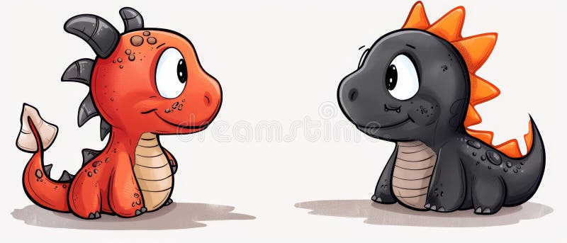 A Drawing of Two Dragons, One Next To the Other, Gazing into Each Other ...