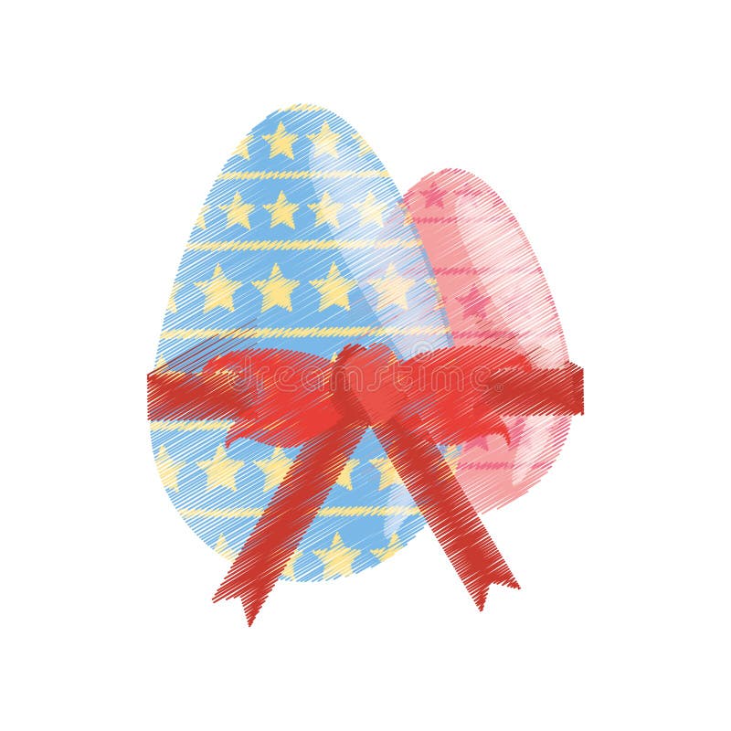 Drawing Two Easter Egg Wrapped Red Ribbon Stock Illustration ...
