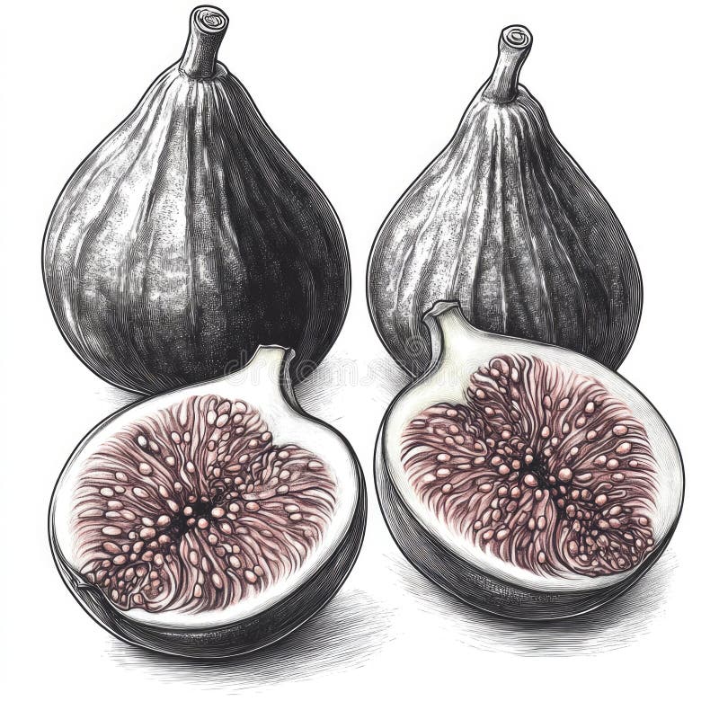 A Drawing of Two Figs Cut in Half Stock Image - Image of graphic ...