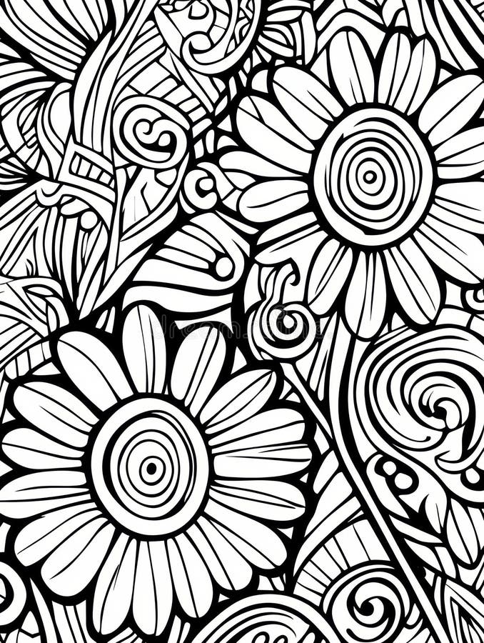 A Drawing of Two Flowers with a Swirl Pattern Stock Illustration ...