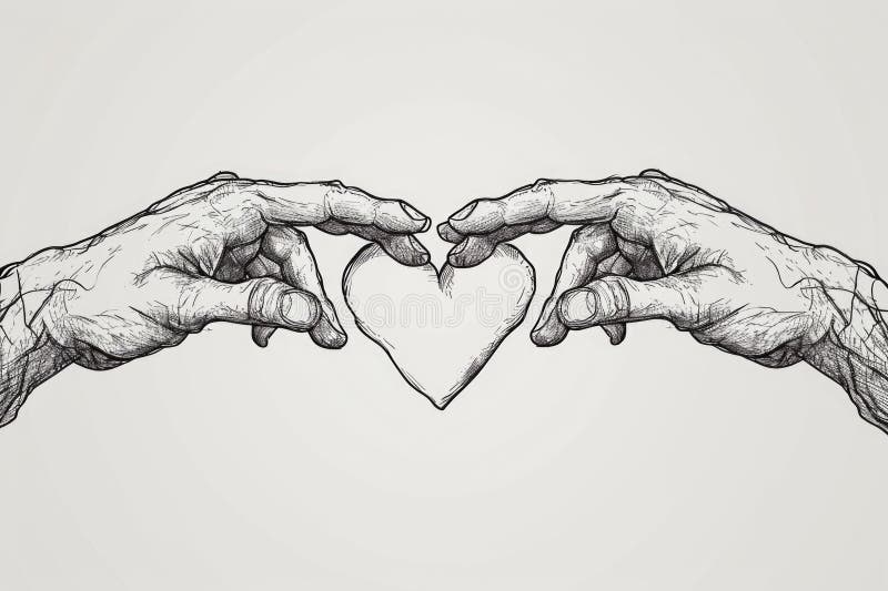 A Drawing of Two Hands Holding a Heart. Can Be Used To Represent Love ...