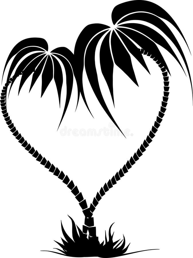 Drawing of Two Palm Trees in the Form of Heart Stock Vector ...