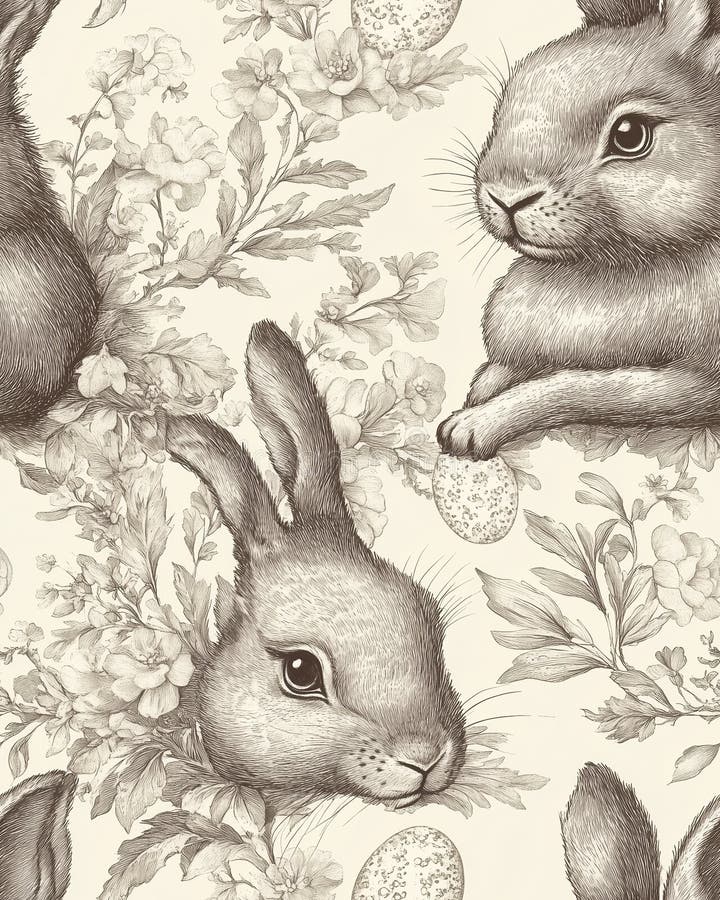 A Drawing of Two Rabbits with One of Them Holding an Egg Stock Photo ...