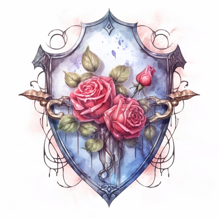 A Drawing of Two Roses on a Shield. Generative AI Image. Stock ...