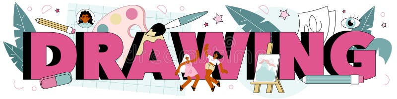 Drawing Typographic Header. Art School Education, Student Holding Stock ...