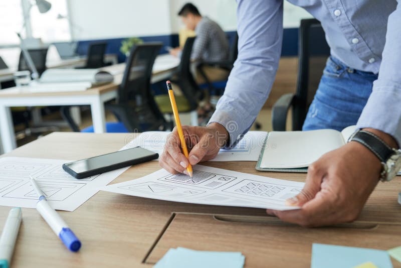 Drawing UX designer stock photo. Image of computer, office - 137492228