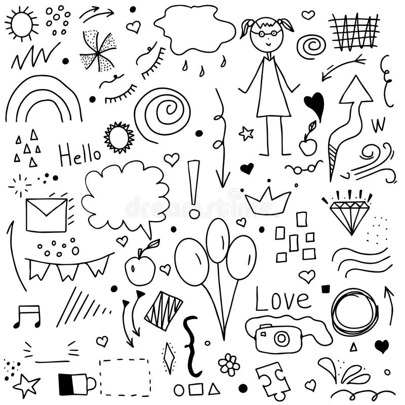 Drawing on Various Topics with Ink Stock Vector - Illustration of ...