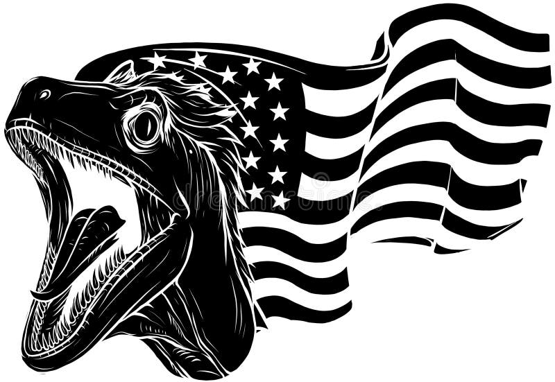 Black Silhouette of Velociraptor Head with Usa Flag on White Background ...