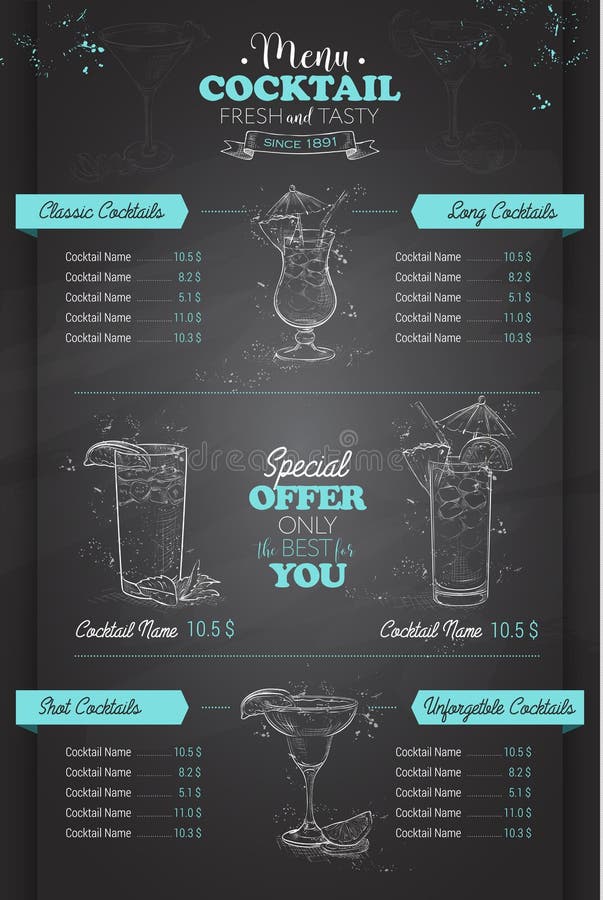 Drawing Vertical Cocktail Menu Design Stock Vector - Illustration of ...