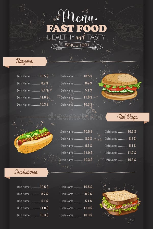 Drawing Vertical Color Fast Food Menu Design Stock Vector ...