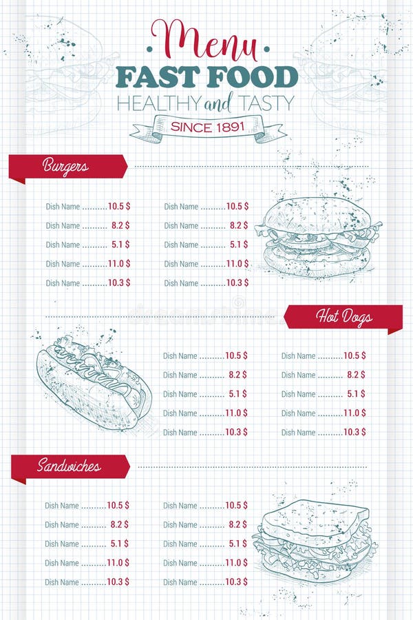 Drawing Vertical Color Fast Food Menu Design Stock Vector ...