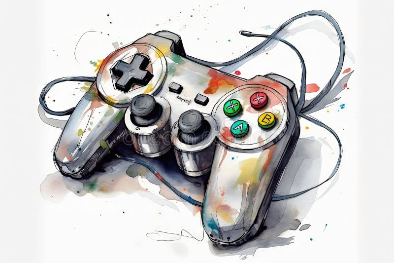 A Drawing Video Game Controller Buttons it S Side Cord Attached ...