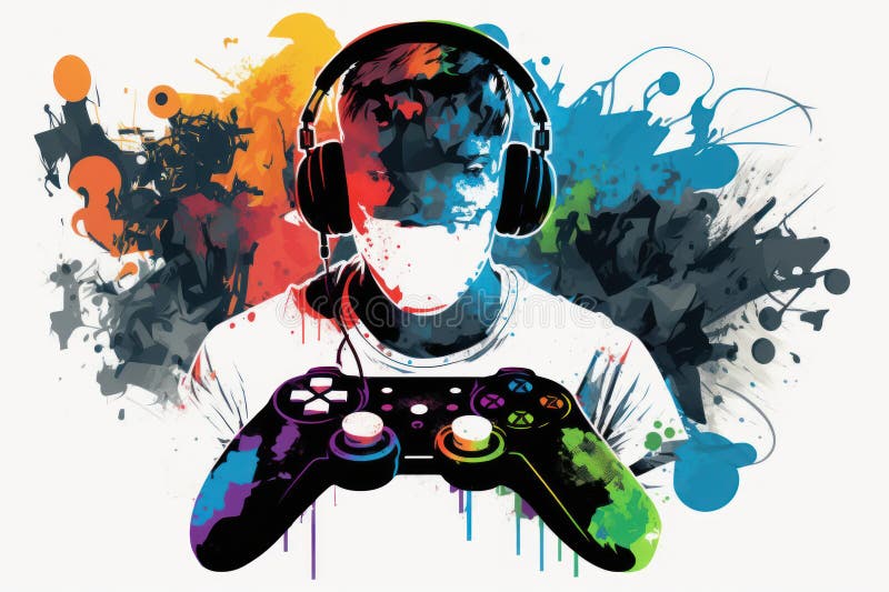 Drawing of a Video Game Player. Generative AI. Stock Illustration ...