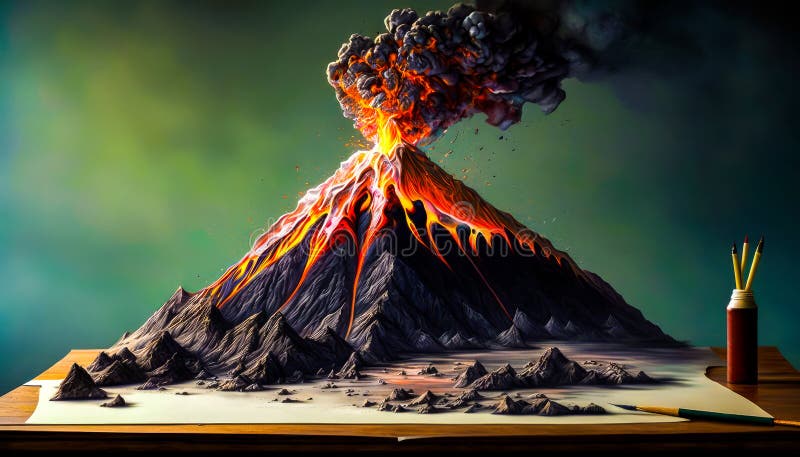 Drawing of Volcano on Top of Table. Generative AI Stock Illustration ...