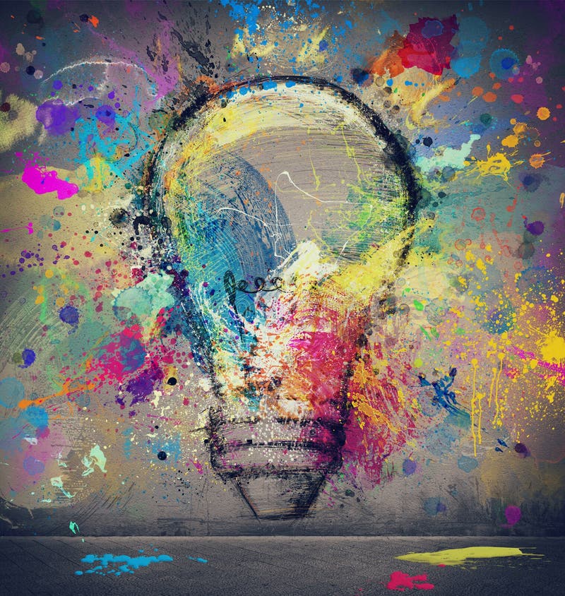Drawing on a Wall of a Big Light Bulb. Concept of Innovation and ...