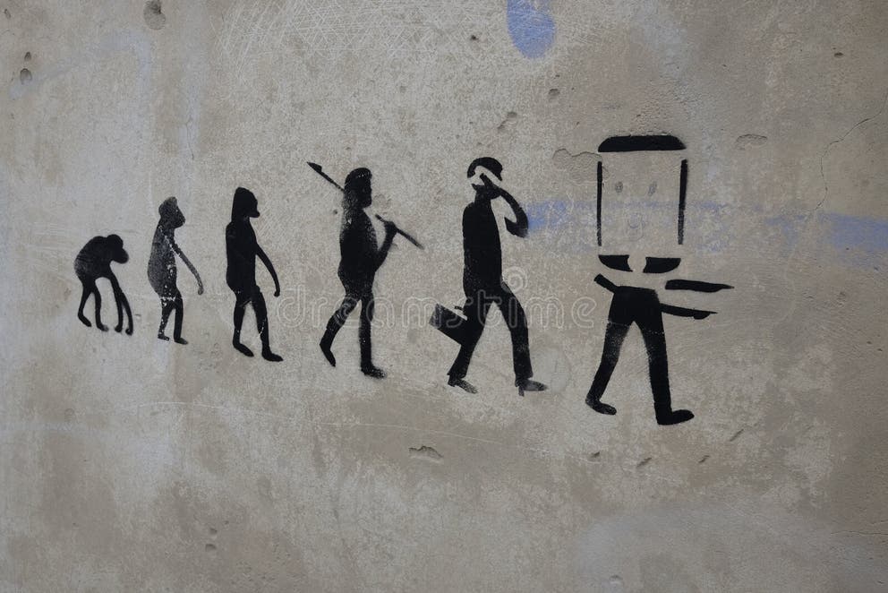 Drawing on Wall on the Evolution of Man Editorial Stock Photo - Image ...