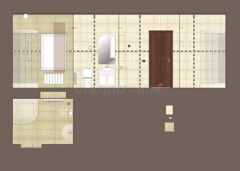 Drawing Wall and Floor Bathroom Stock Illustration - Illustration of ...