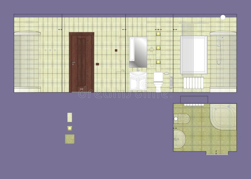 Drawing Wall and Floor Bathroom Stock Illustration - Illustration of ...
