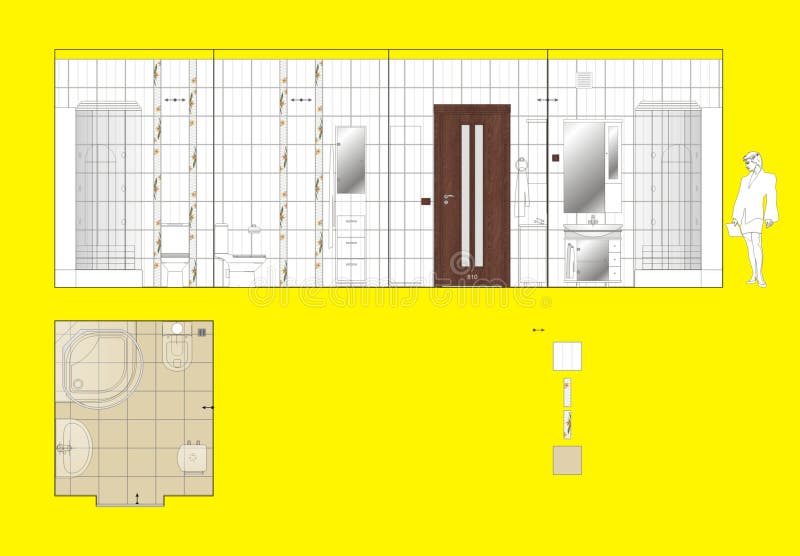Drawing Wall and Floor Bathroom Stock Illustration - Illustration of ...