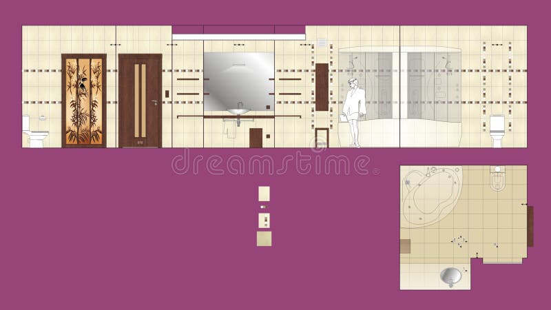 Drawing Wall and Floor Bathroom Stock Illustration - Illustration of ...