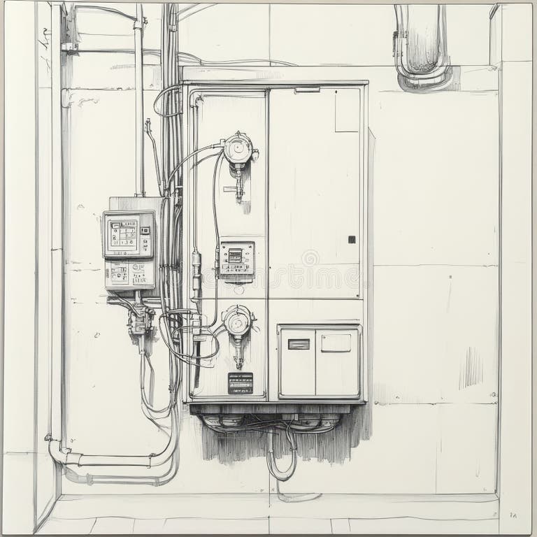 A Drawing of a Water Heater and a Water Meter Stock Illustration ...