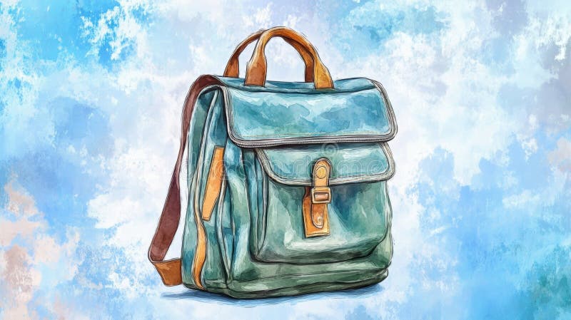 A Drawing of a Watercolor Painting with an Old School Backpack, AI ...