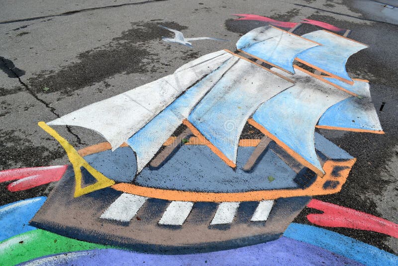 Drawing on wet pavement editorial stock image. Illustration of color ...