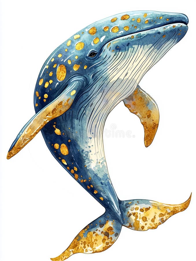 Drawing of a Whale and Paint Splashes. Blue Whale Stock Illustration ...