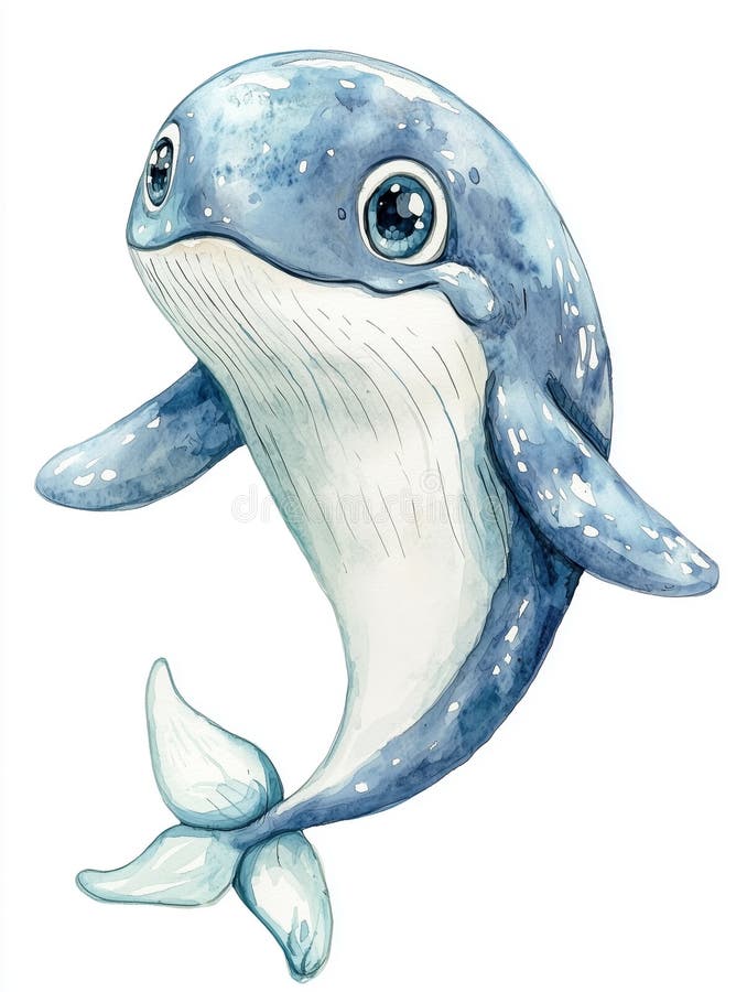 Drawing of a Whale and Paint Splashes. Blue Whale Stock Illustration ...