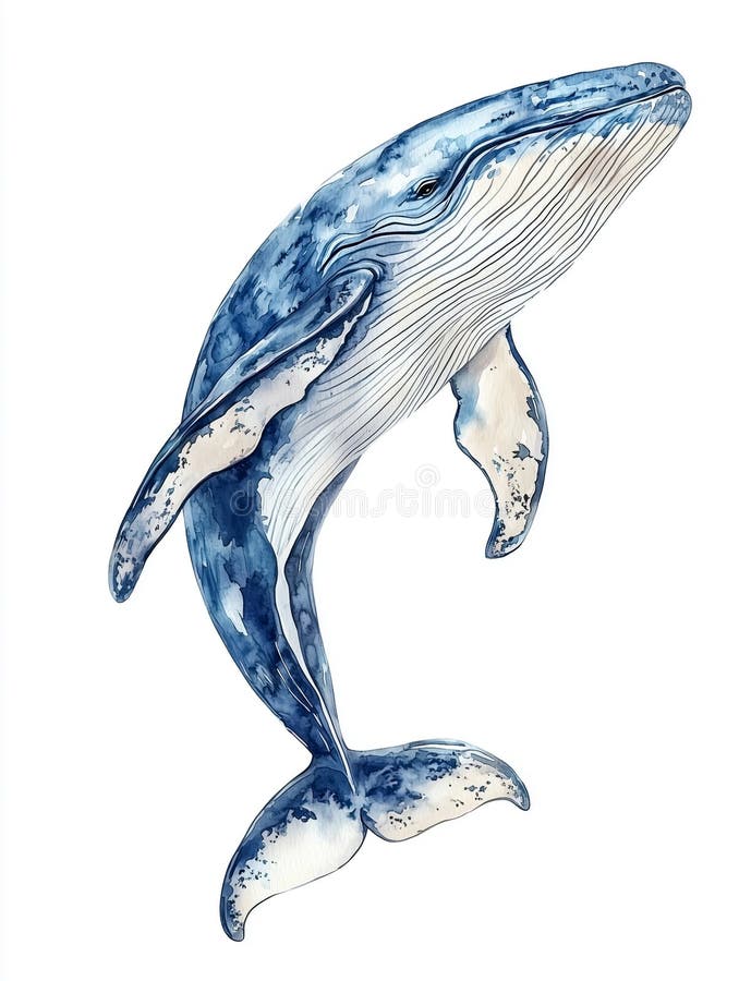 Drawing of a Whale and Paint Splashes. Blue Whale Stock Illustration ...