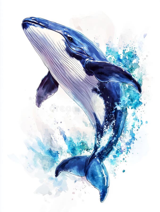 Drawing of a Whale and Paint Splashes. Blue Whale Stock Illustration ...