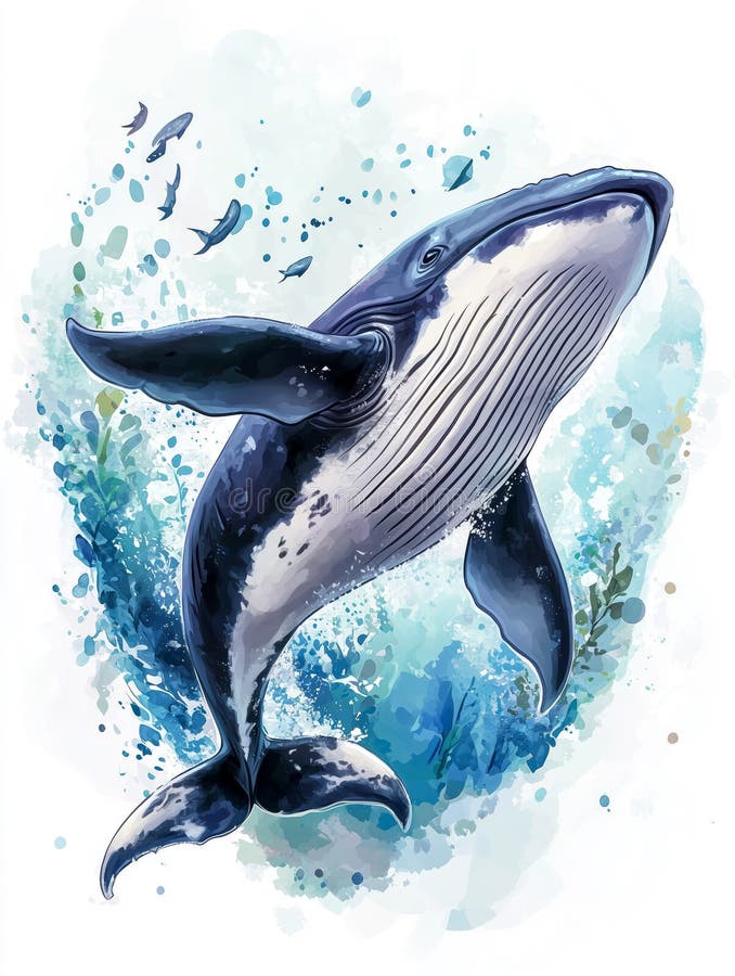 Drawing of a Whale and Paint Splashes. Blue Whale Stock Illustration ...