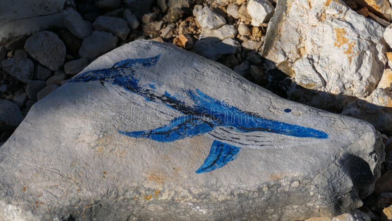 Drawing of a Whale on a Stone by the Sea Stock Image - Image of stream ...