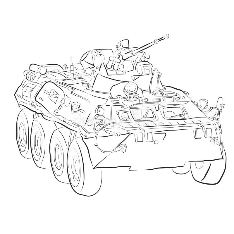 Drawing of Wheeled Armor Vehicles on an Isolated Background Stock ...