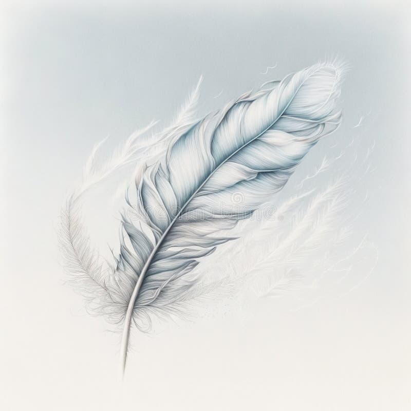 A Drawing of a White Feather on a Blue Sky Background Stock ...