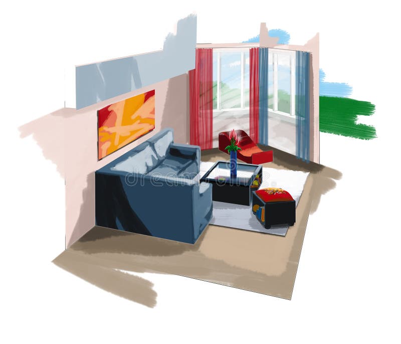 Modern Living Room Interior Set. Furnished Drawing Room Collection ...