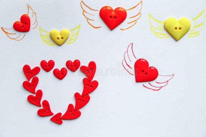Drawing Wing on Many Heart Shape Buttons Arranged Stock Illustration ...