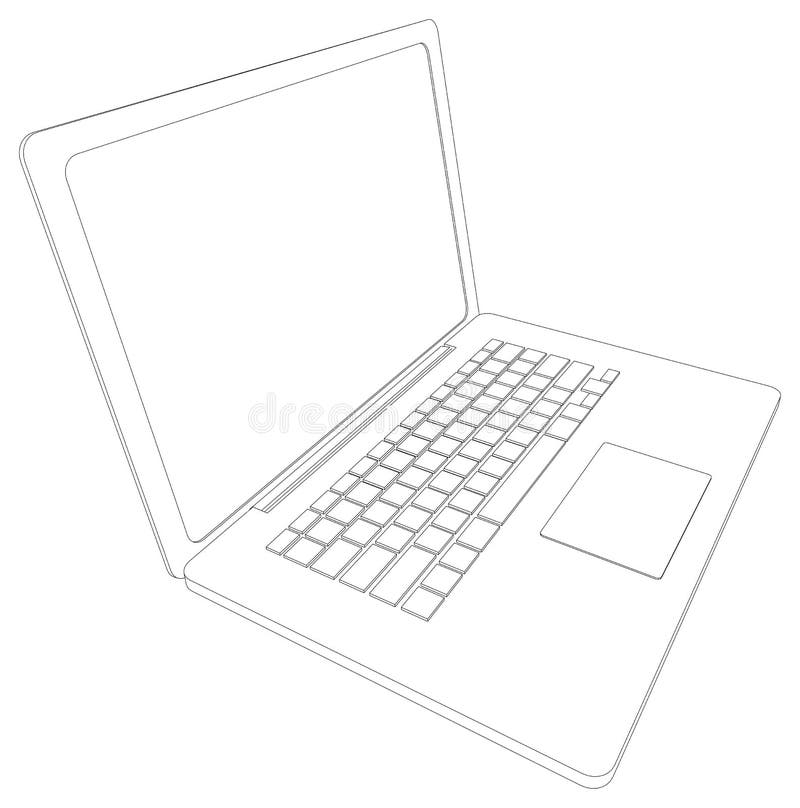 Drawing of Wire-frame Open Laptop. Perspective Stock Vector ...